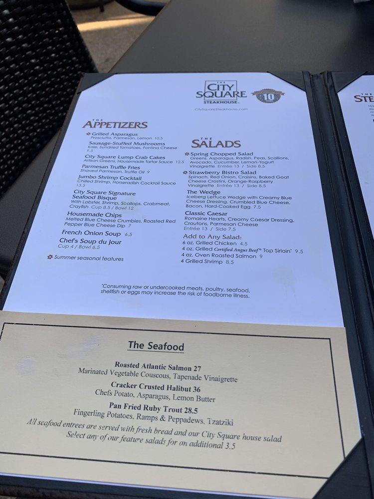Menu at The City Square Steakhouse, Wooster