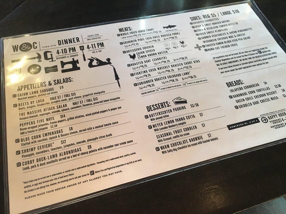 Menu at Work & Class pub & bar, Denver