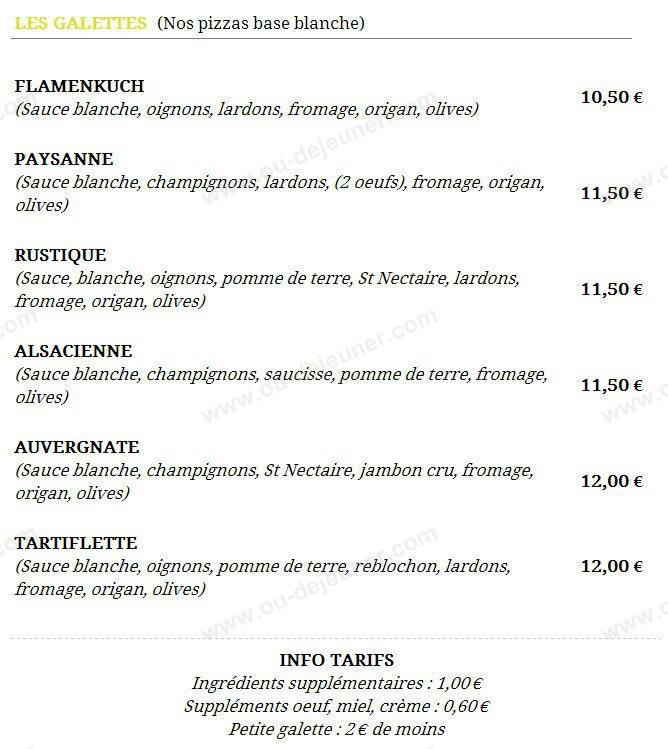 Menu at David Pizza pizzeria, Riom