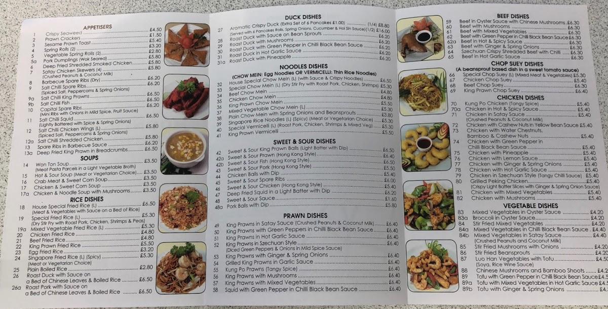 Menu at Moonlight restaurant, London, 37 Queenstown Rd