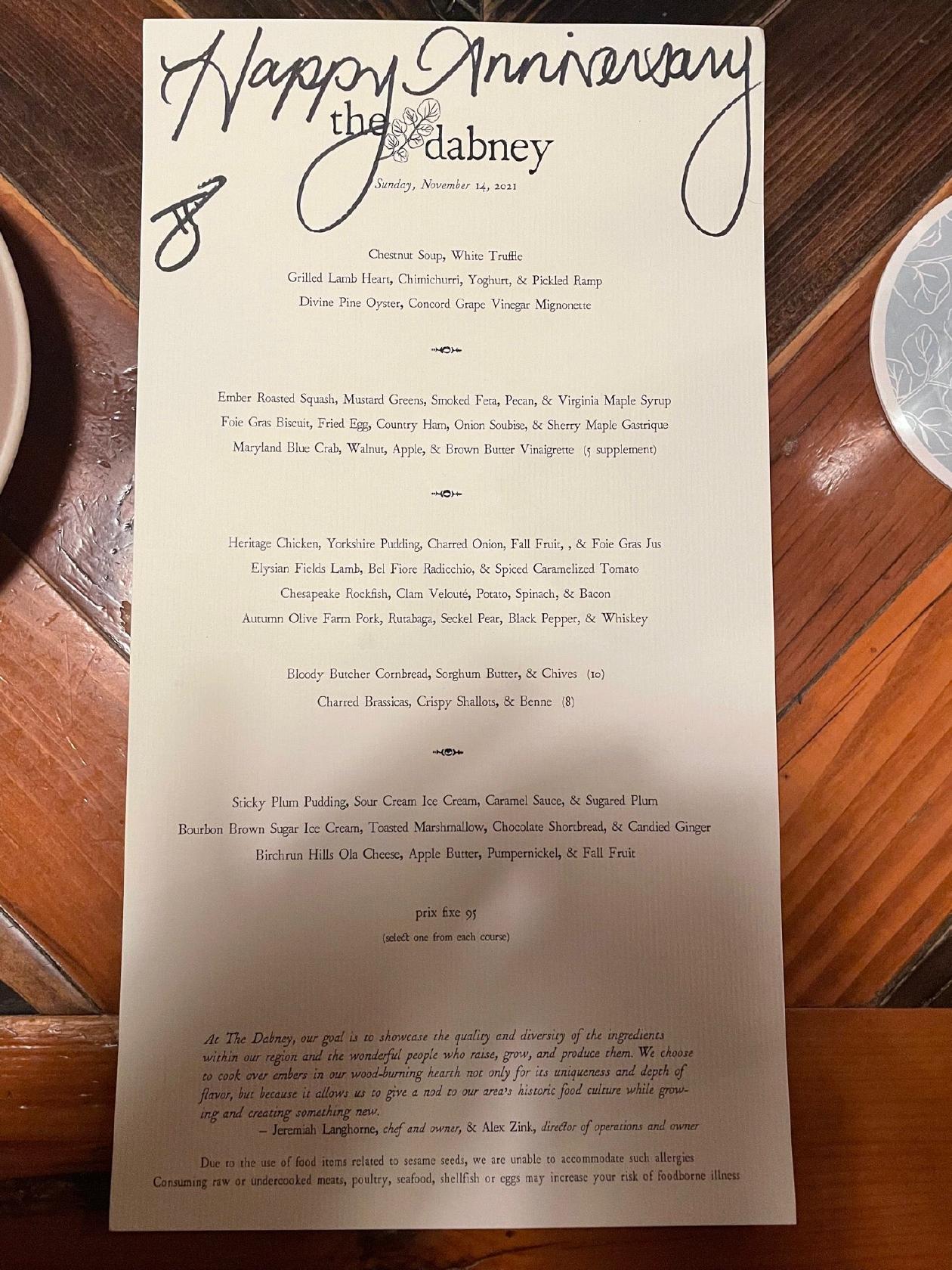 Menu at The Dabney pub & bar, Washington