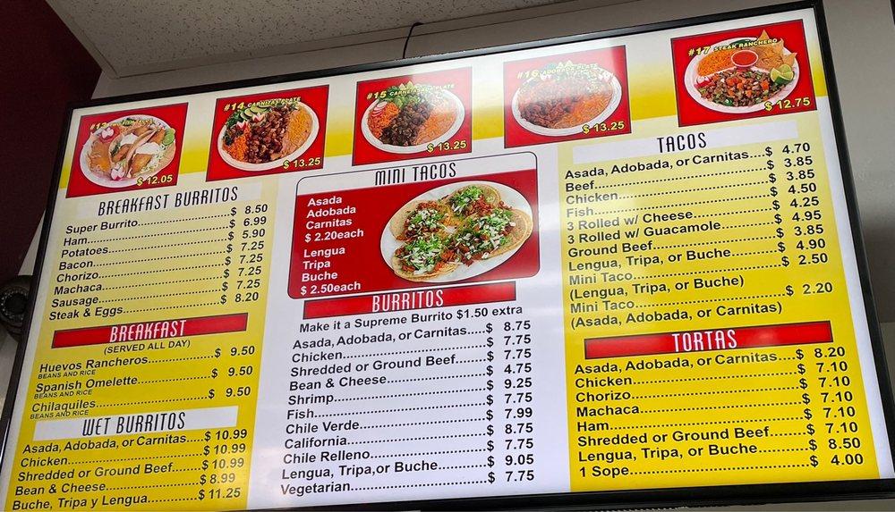 Menu at Arsenio's Mexican Food restaurant, Tulare