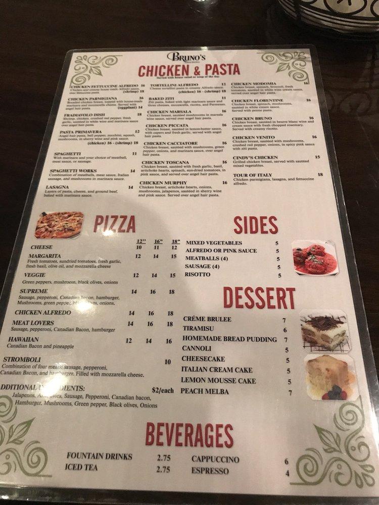Menu at Bruno’s Italian Kitchen pizzeria, Beaumont