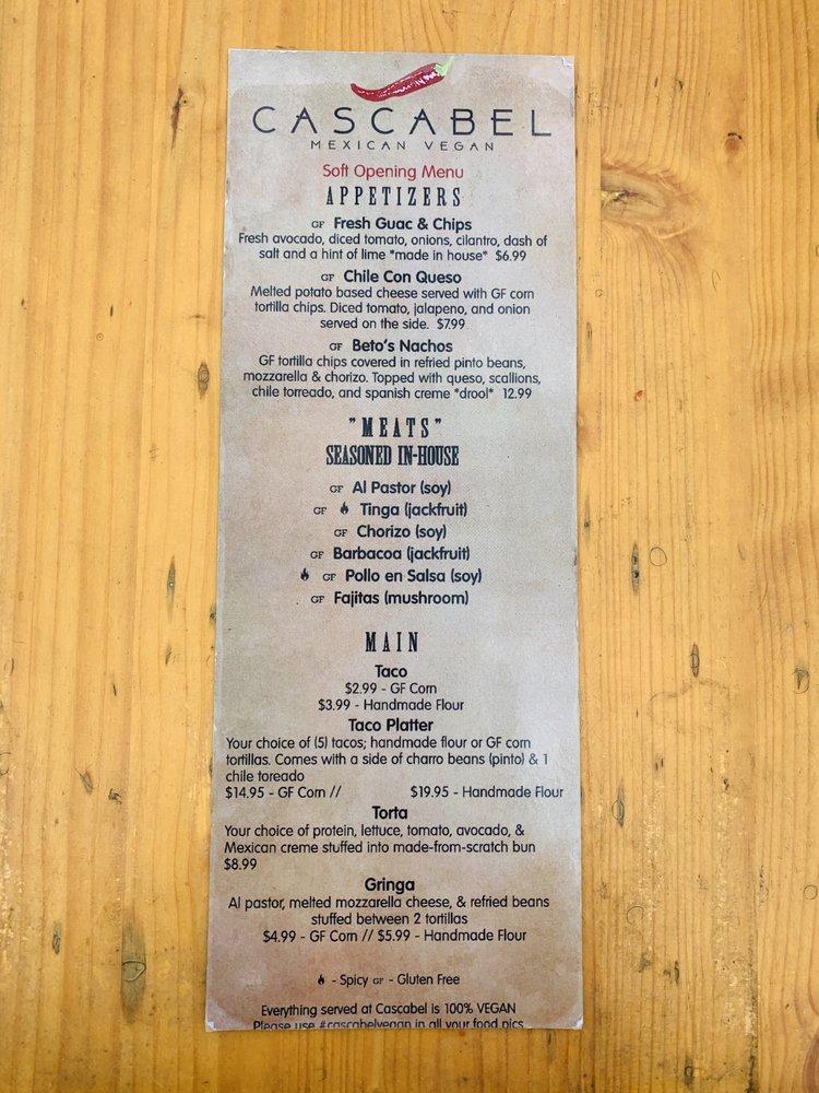Menu at Cascabel restaurant, Houston