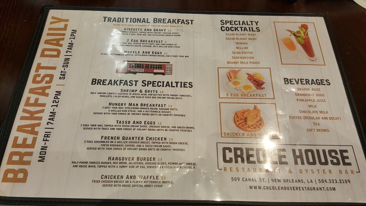 Menu at Creole House Restaurant & Oyster Bar, New Orleans