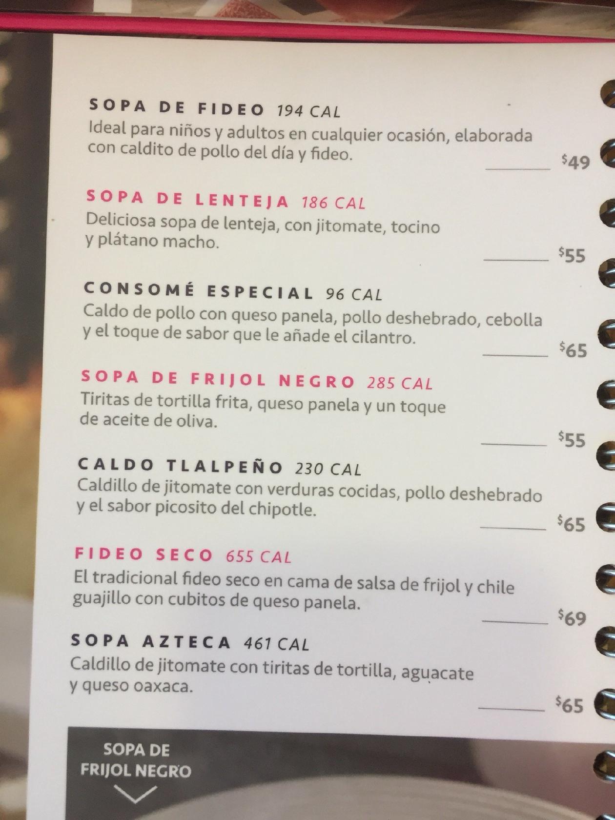 Carta de Restaurante Liverpool, San Miguel de Allende