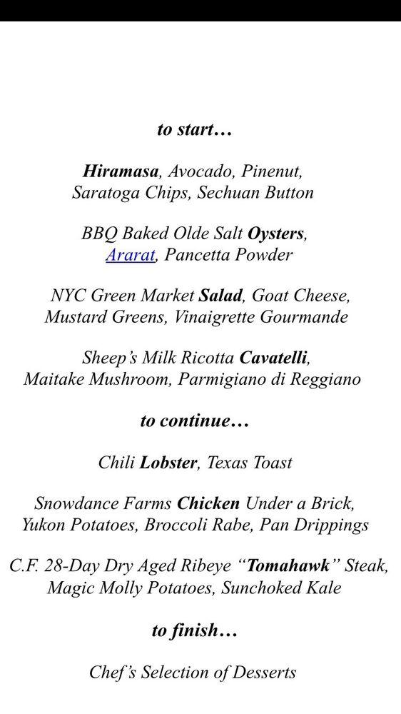 Menu at Marc Forgione restaurant, New York City