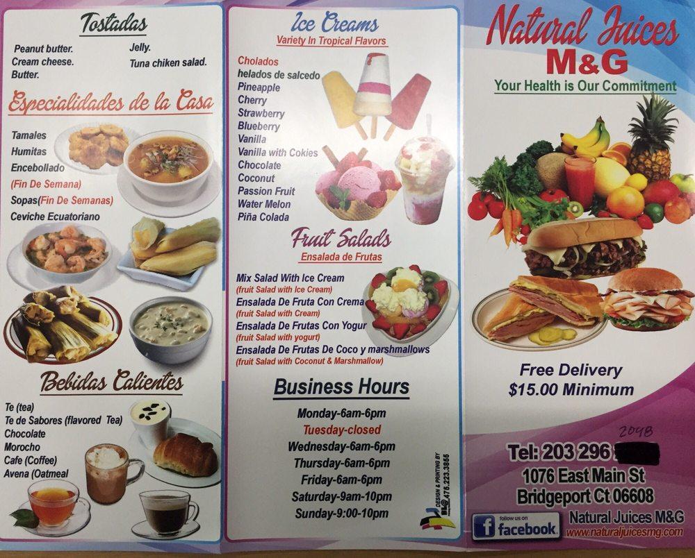 Menu at Natural juices M&G pub & bar, Bridgeport