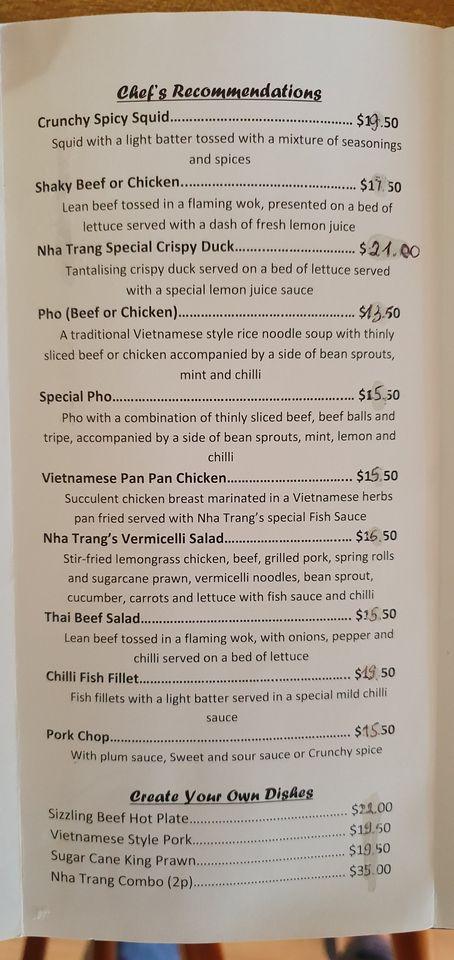 Menu at Nha Trang Vietnamese Restaurant, Fairy Meadow