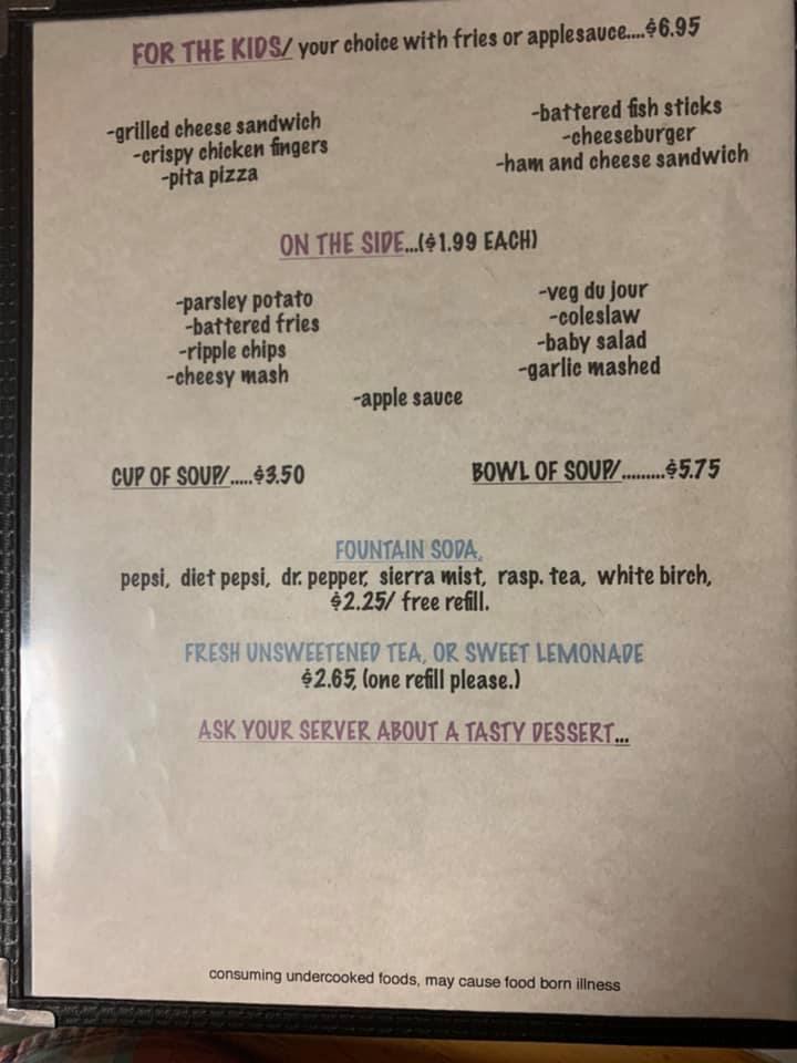 Menu at Rocky Creek Cafe, Noxen