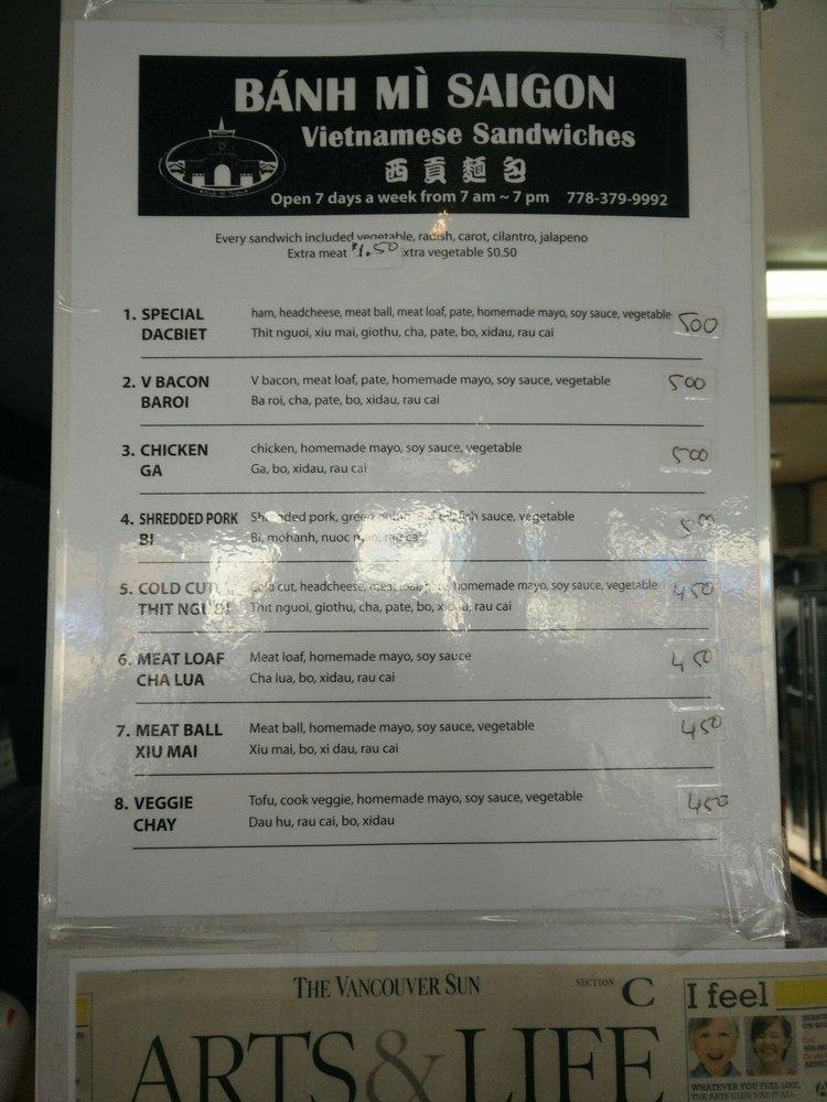 Menu at Banh Mi Saigon desserts, Vancouver