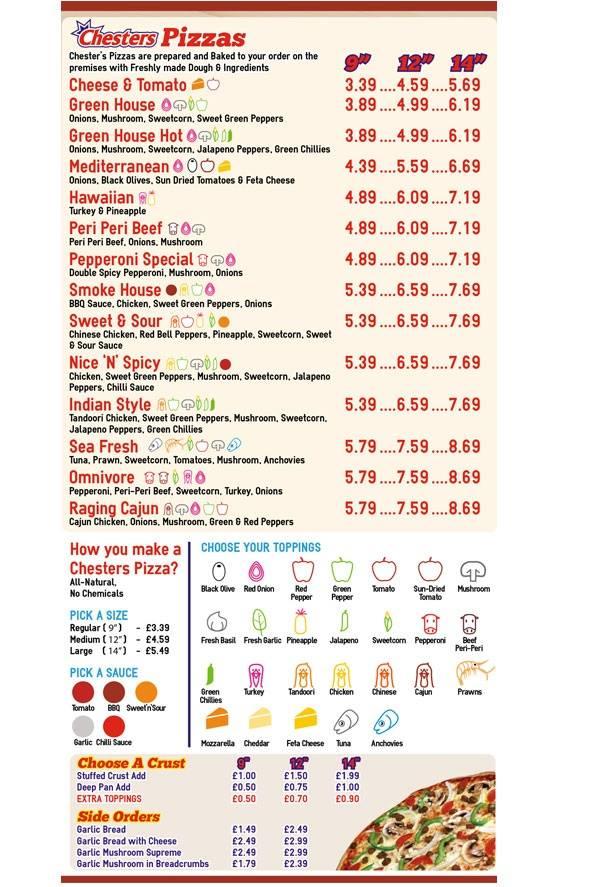 Menu at Chesters Chicken Manchester restaurant, Manchester, 212 Wilmslow Rd