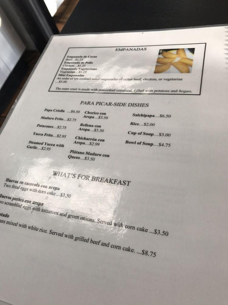Menu at Colombian's Taste restaurant, Itasca
