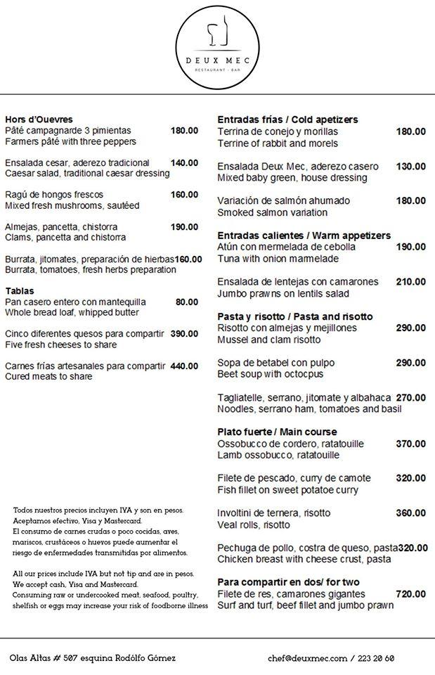 Menu at Michel´s Restaurant, Puerto Vallarta