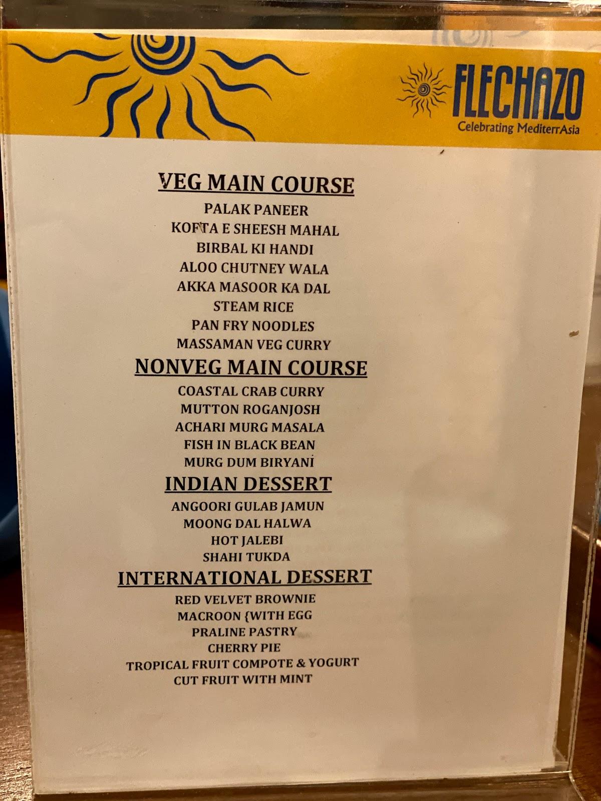 Menu at Flechazo Gachibowli, Hyderabad, Gachibowli Flyover