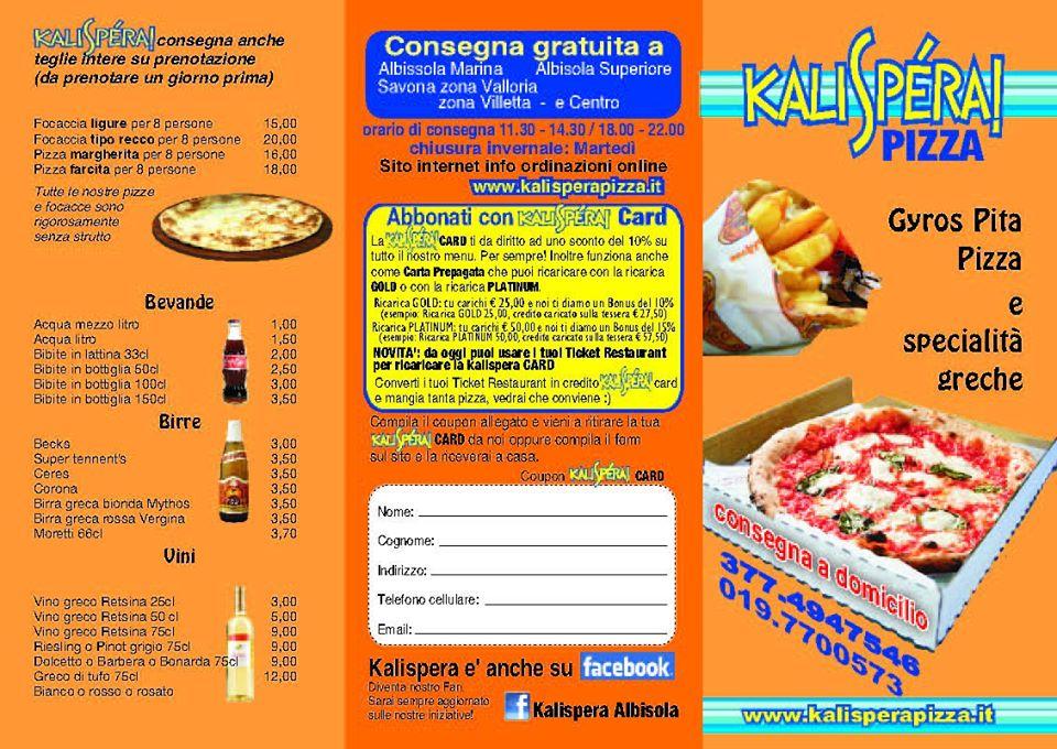 Menu au Kalispera Albisola restaurant, Albisola Superiore