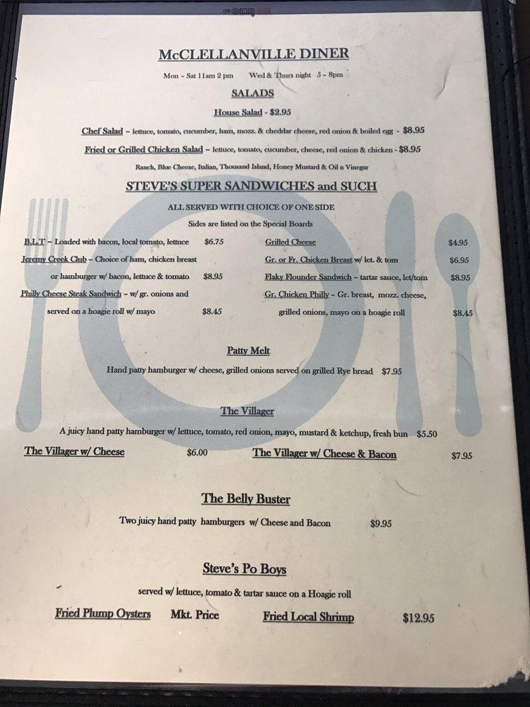 Menu at McClellanville Diner restaurant, McClellanville