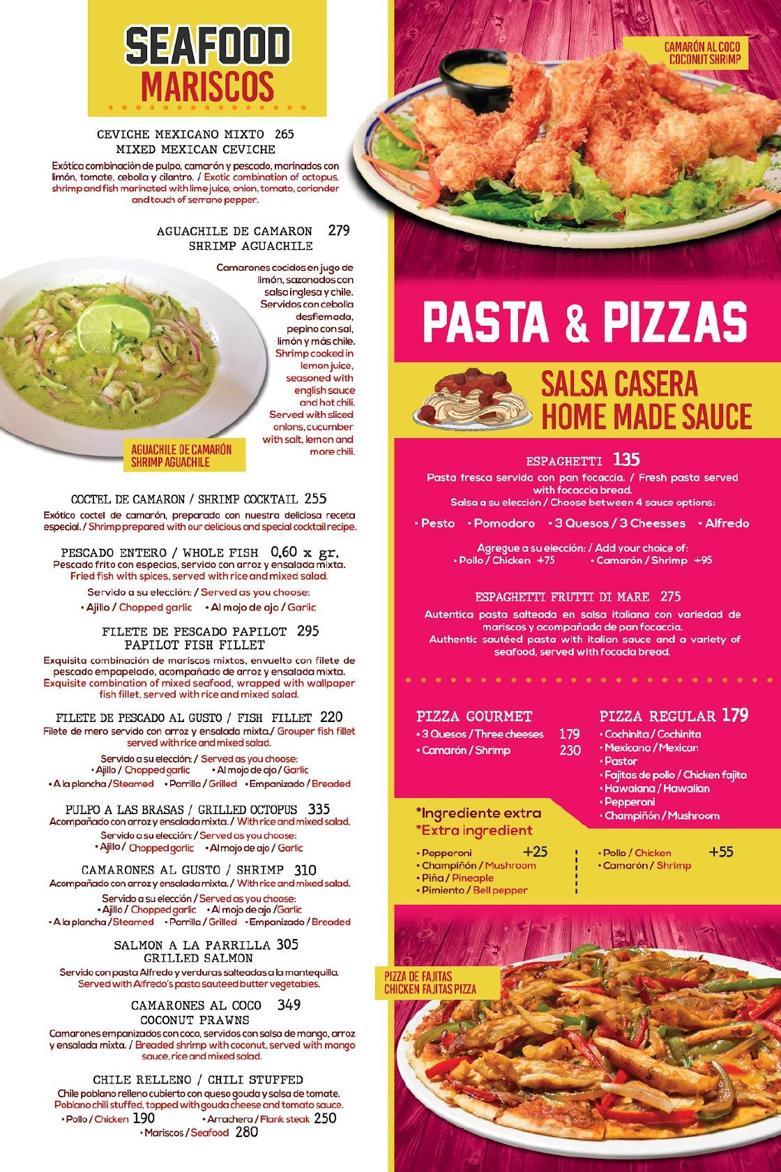 Menu at Mercado 174 restaurant, Playa del Carmen