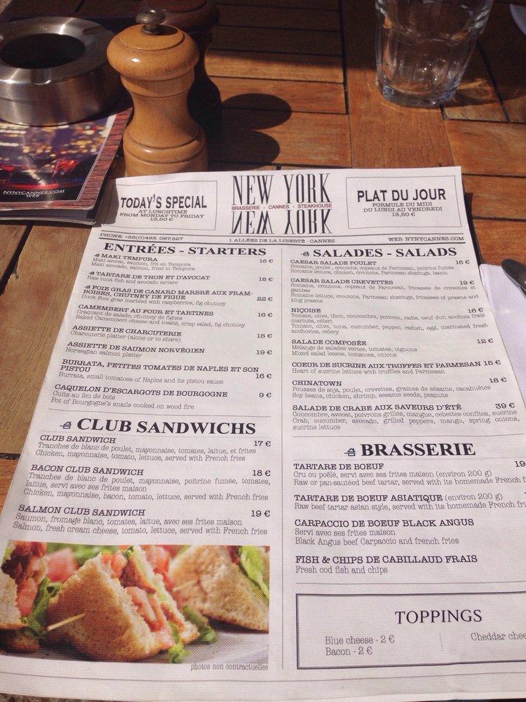 Menu at New-York New-York steakhouse, Cannes, 1 All. de la Liberté ...