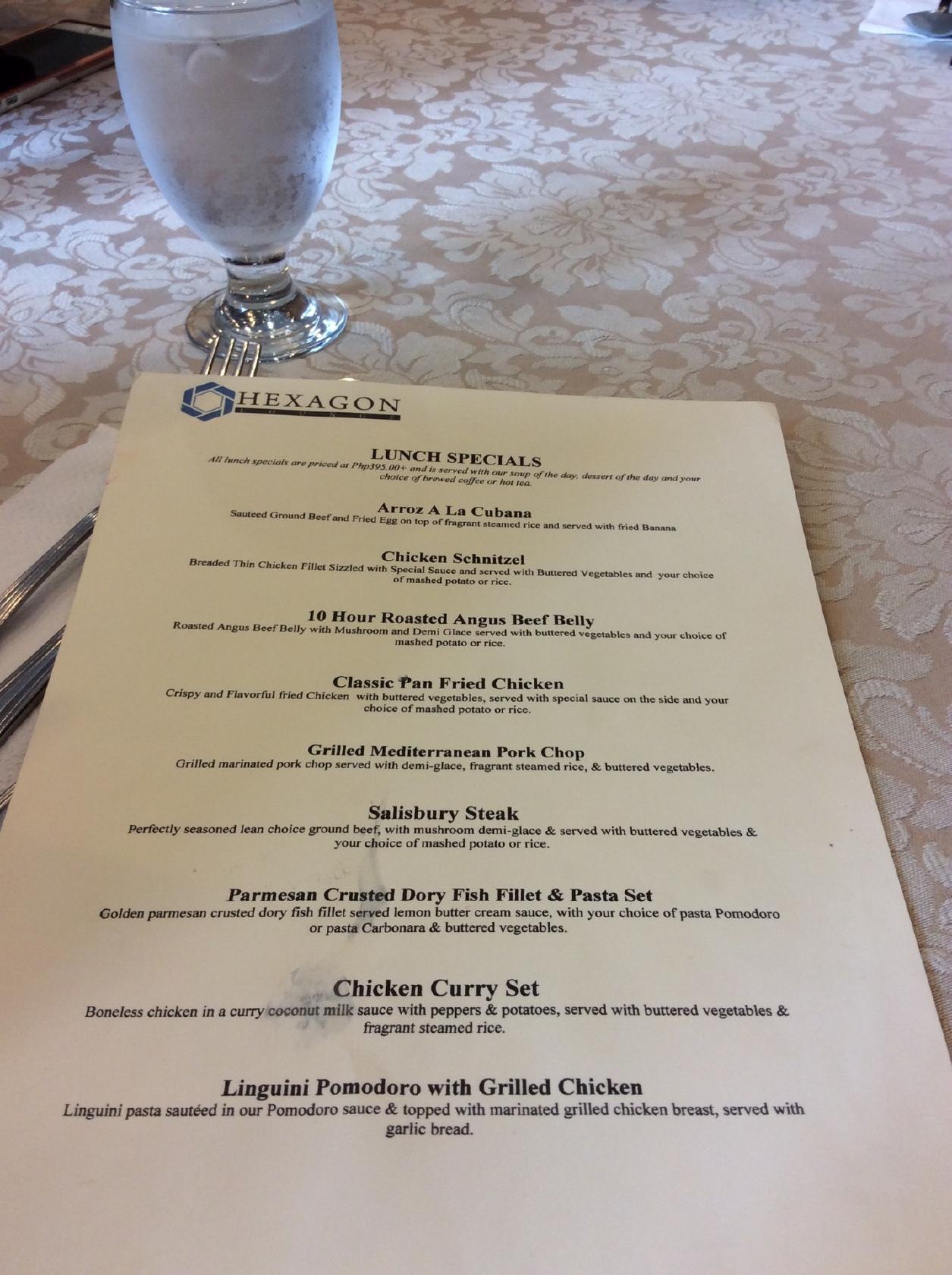 Menu at Hexagon Lounge restaurant, Makati, Level 4
