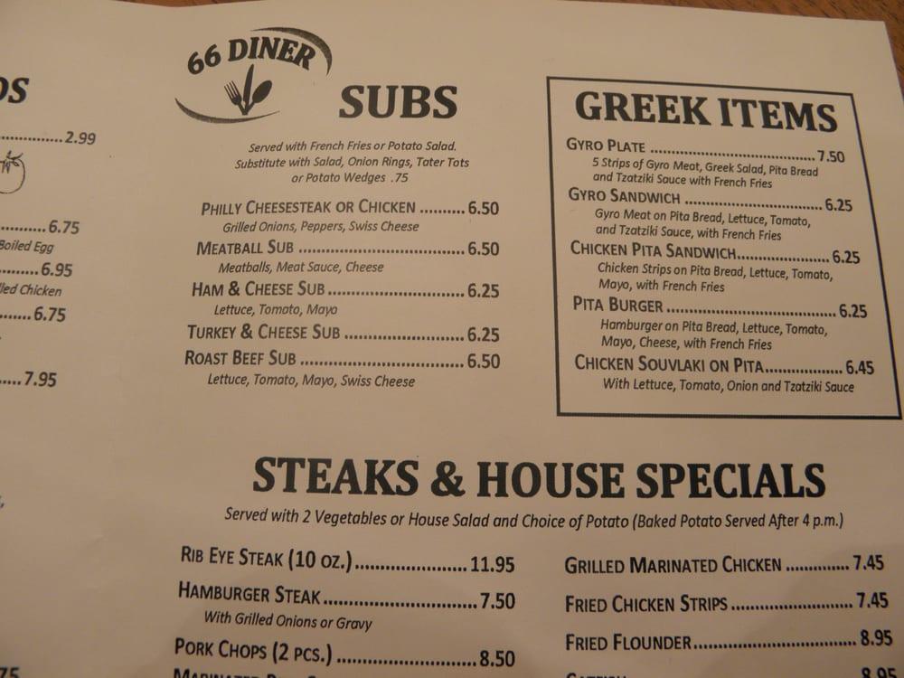 Menu at 66 Diner restaurant, Winston-Salem