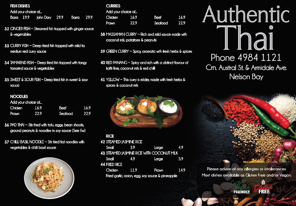 Menu at Authentic Thai Restaurant, Nelson Bay