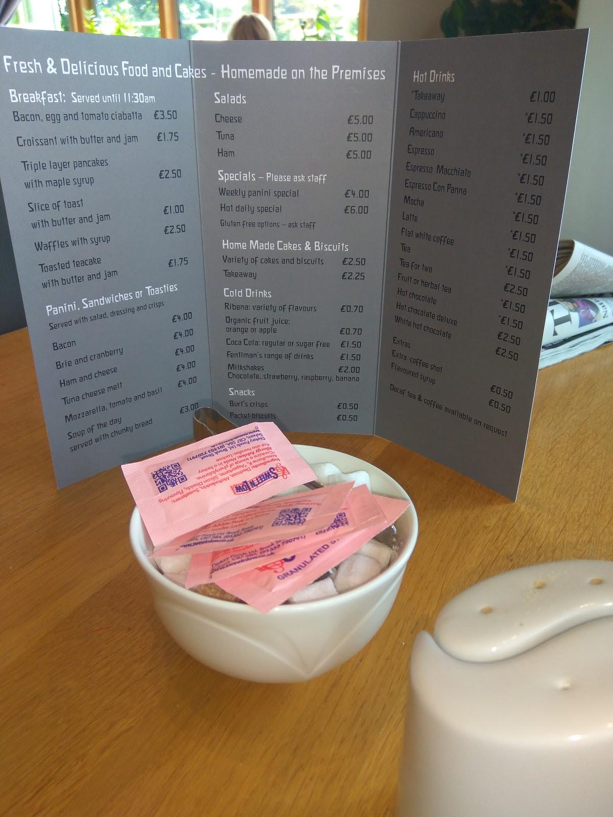Menu at Halfway Cafe, Stroud