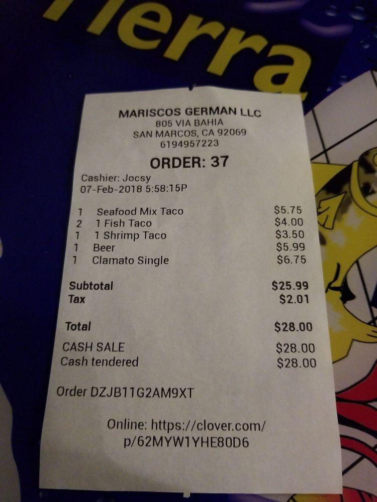 Menu at Marisco's German restaurant, Escondido, 251 W Washington Ave