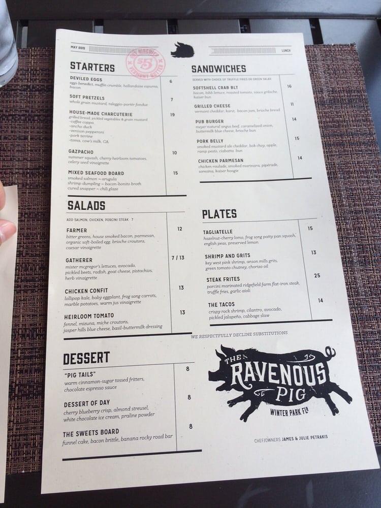 Menu at The Ravenous Pig BBQ, Winter Park, 565 W Fairbanks Ave
