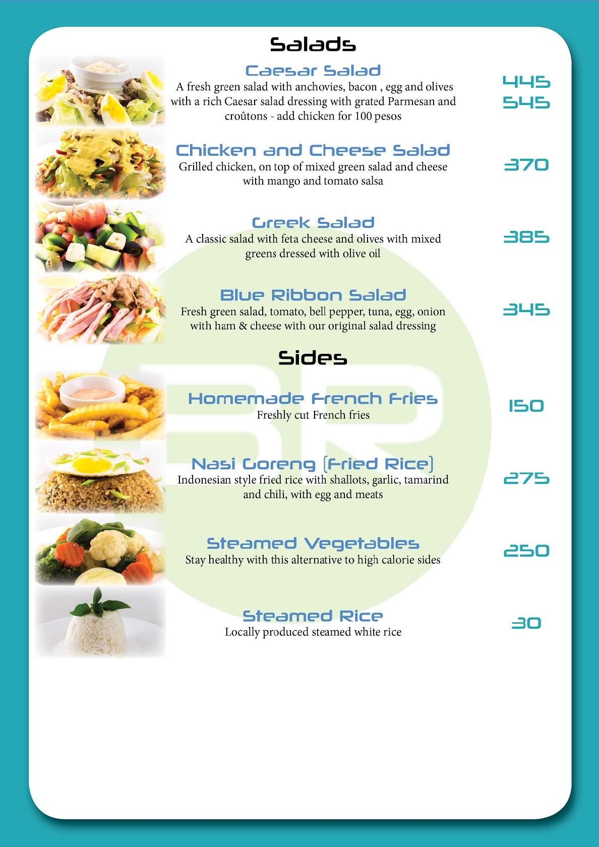 Menu at Blue Ribbon Restaurant, Mabini