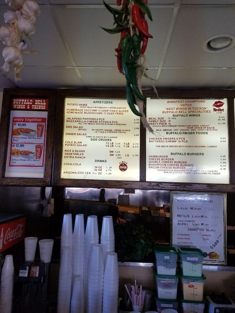 Menu at Buffalo Bell restaurant, Tucson