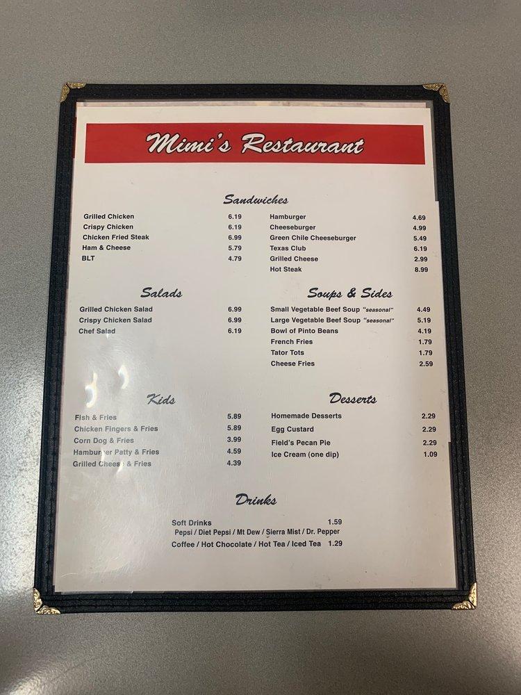 Menu at Mimi's Restaurant, Pauls Valley, 117 W Paul Ave