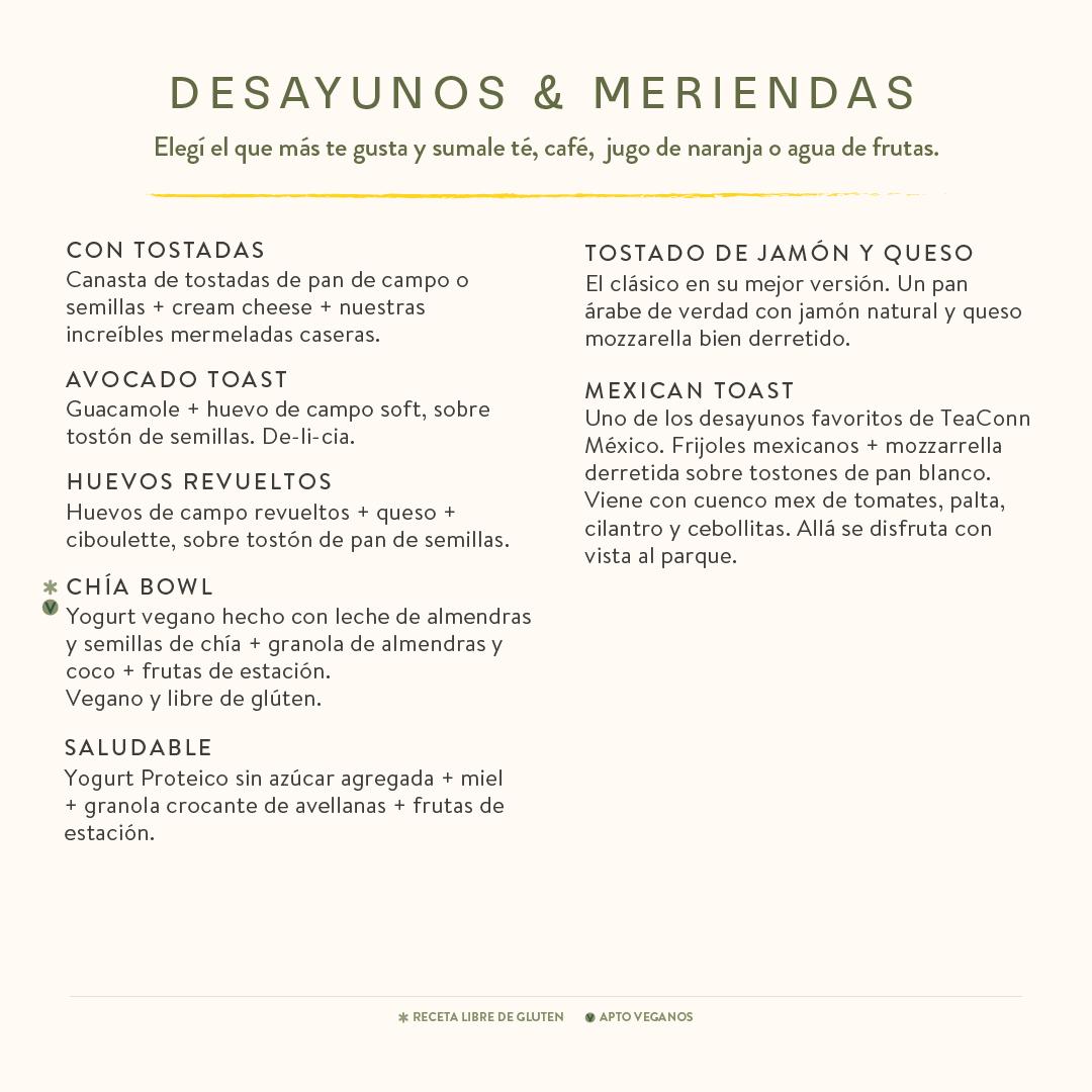 Carta del restaurante Tea Connection, Buenos Aires, Av. del Libertador 6295