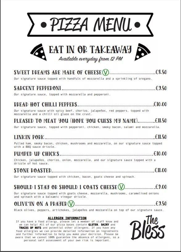 Menu at The Bless pub & bar, Derby