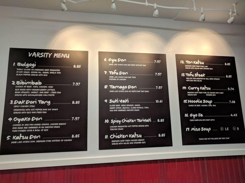 Menu at Varsity restaurant, Toronto, 914 Bloor St W