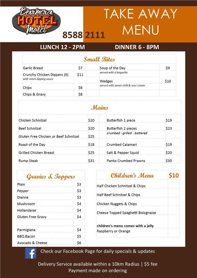 Menu at Barmera Hotel Motel, Barmera