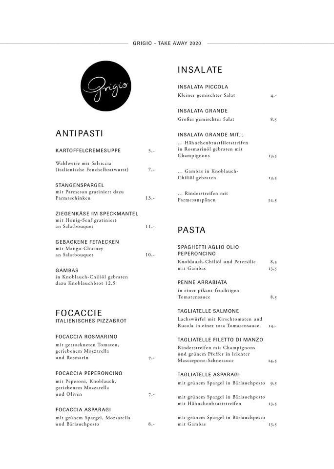 Speisekarte von Grigio restaurant, Wuppertal