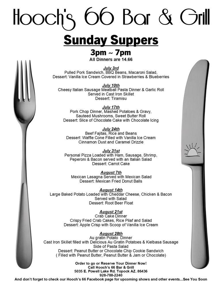Menu at Hooch's 66 Bar & Grill, Topock