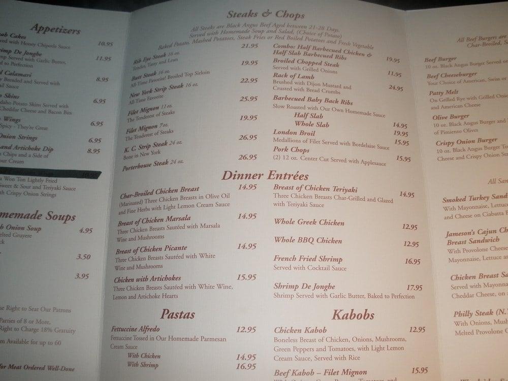 Menu at Jameson's Charhouse steakhouse, Woodridge, 75th St