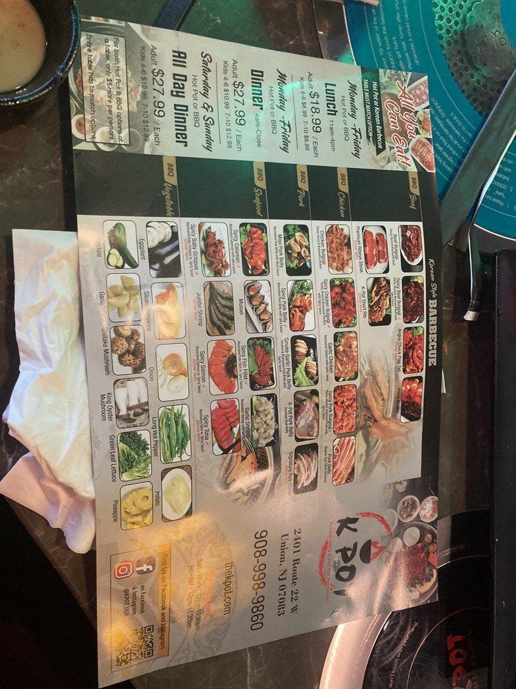 Carta de KPOT Korean BBQ & Hot Pot, Municipio de Union