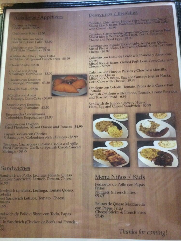 Menu at Mi Bandera restaurant, Tampa