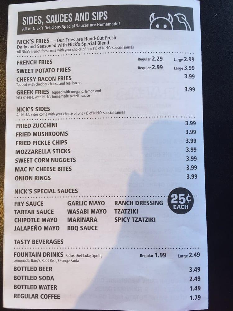Menu at Nick's Jr Burgers & Gyros restaurant, Everett