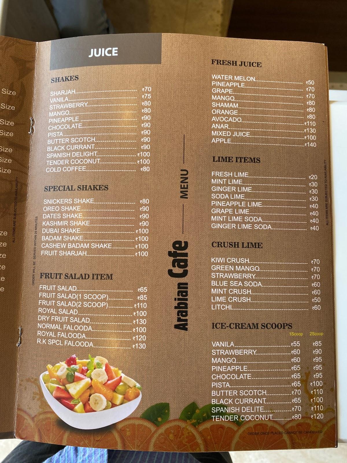 Menu at Rajakumari Arabian Cafe Restaurant Kallambalam, Kallambalam