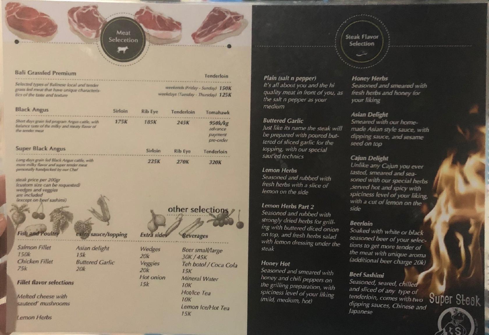 Menu at Super Steak BBQ, Jakarta, Jl. Hang Jebat I No.3