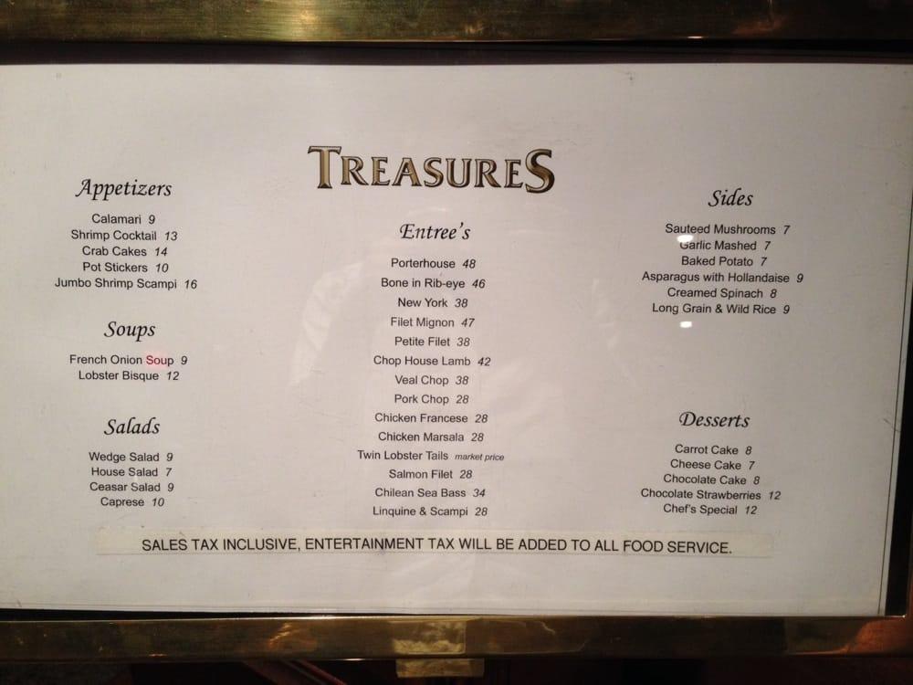Menu at Treasures Gentlemen's Club & Steakhouse, Las Vegas