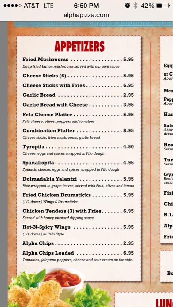 Menu at Apollo Pizza pizzeria, Apollo Beach