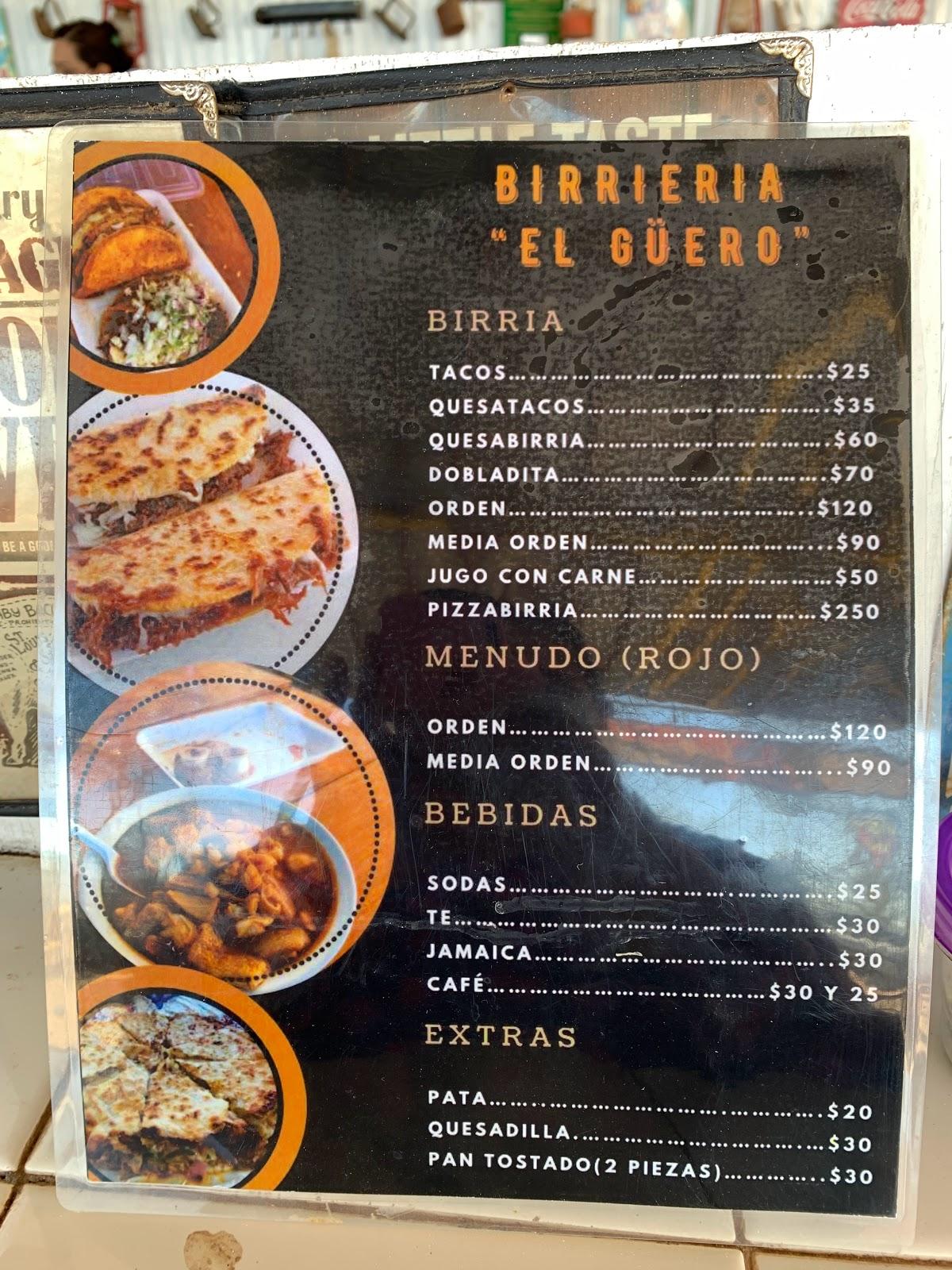 Menu at Birrieria el güero restaurant, Mexico