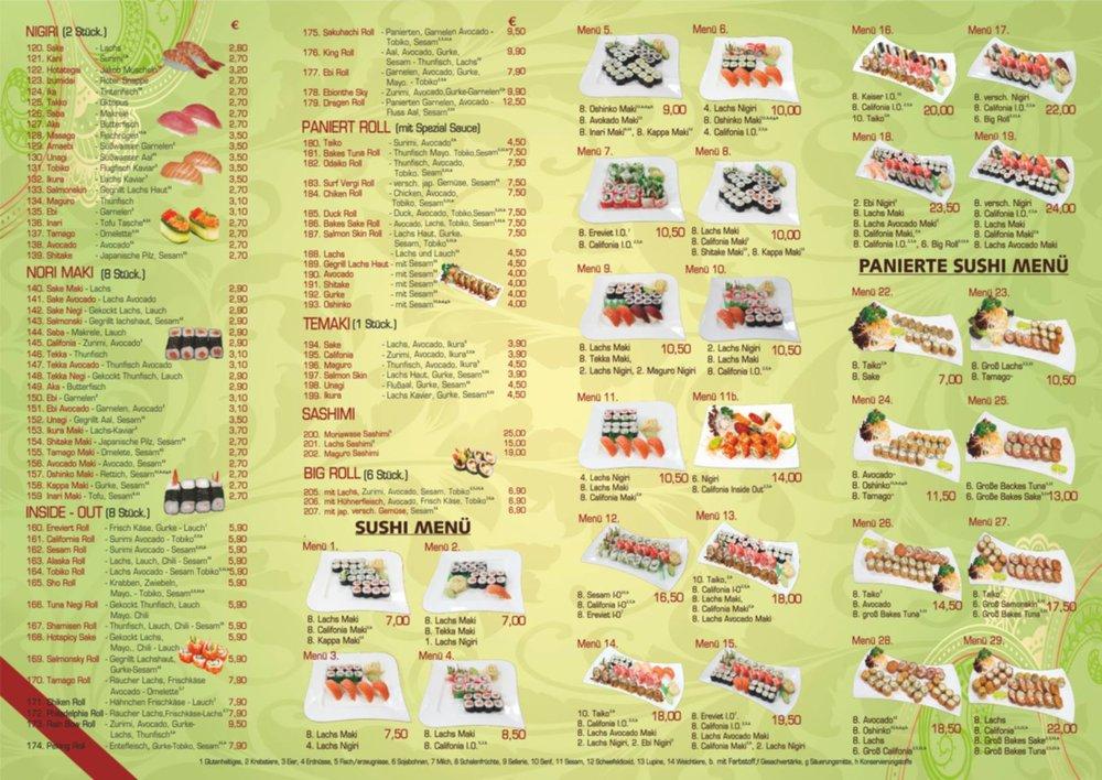 Menu at Coco's Asia & Sushi restaurant, Berlin