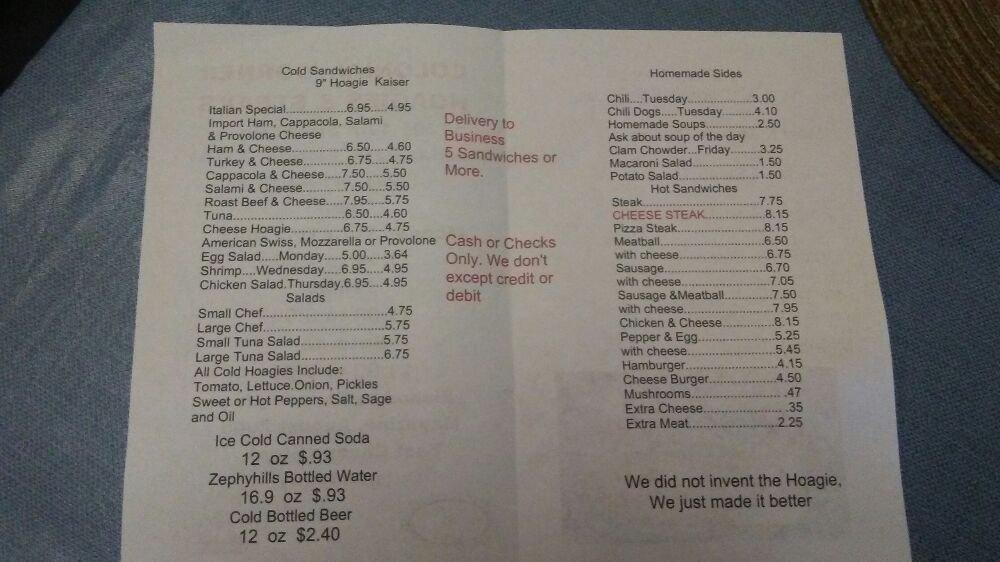 Menu at Colonial Corner Hoagie Shop restaurant, Pinellas Park