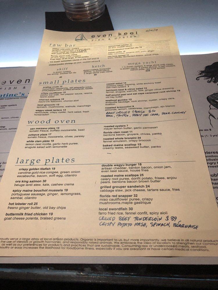 Menu at Even Keel Fish Shack pub & bar, Lauderdale-by-the-Sea, 112 ...